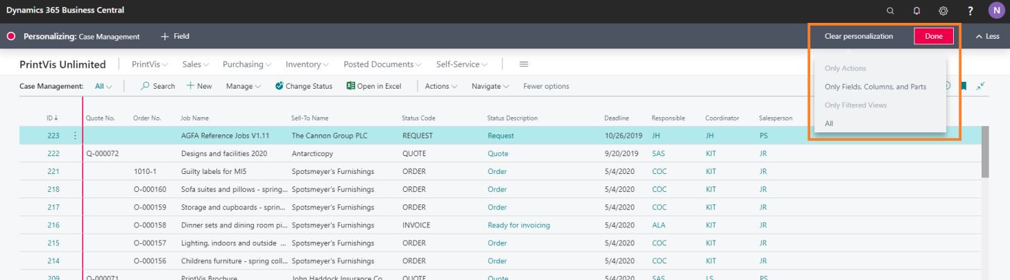 Reset user customizations - PrintVis Documentation